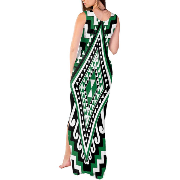 Green Aotearoa Taniko Poutama Patikitiki Tank Maxi Dress LT14