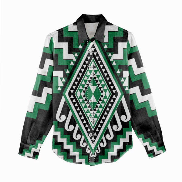 Green Aotearoa Taniko Poutama Patikitiki Women Casual Shirt LT14