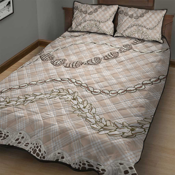 Beige Aloha Hawaii Shell Lei Quilt Bed Set Palaka Hebrew Cone Honey ...