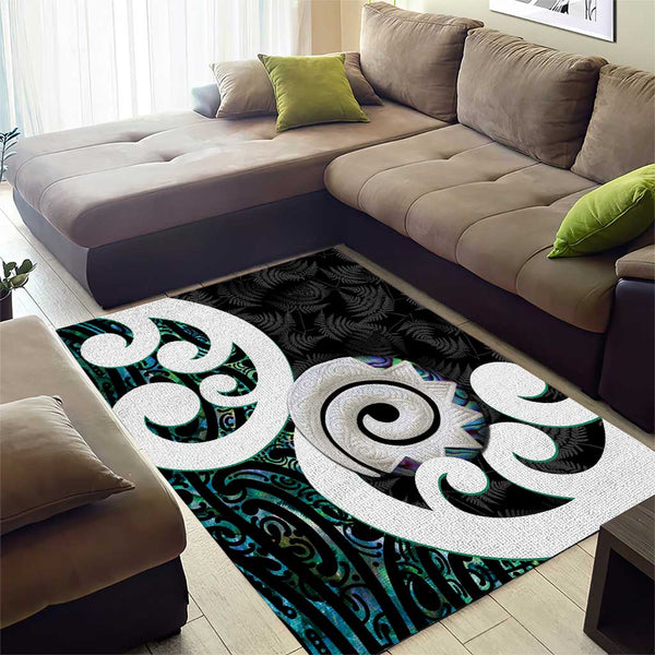 Aotearoa Koru Area Rug Cyan Maori Paua Shell Mix Silver Fern LT14