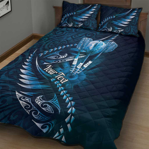 Personalised All Blue New Zealand Darts Quilt Bed Set Aoteroa Fern ...