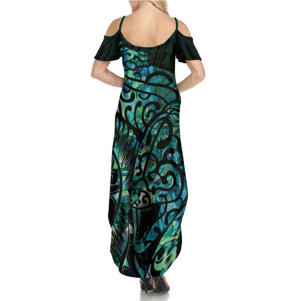 New Zealand Eel Summer Maxi Dress Tuna Aotearoa Maori With Paua Shell ...