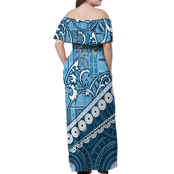 Blue Bula Fiji Off Shoulder Maxi Dress Fijian Language Week Tapa Cloth ...