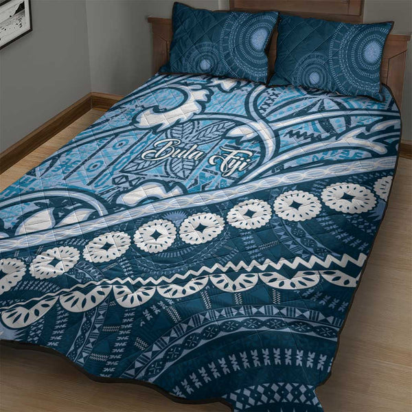 Blue Bula Fiji Quilt Bed Set Fijian Language Week Tapa Cloth - Pastel LT14