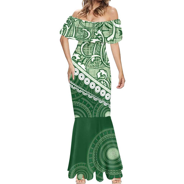 Green Bula Fiji Mermaid Dress Fijian Language Week Tapa Cloth - Pastel LT14