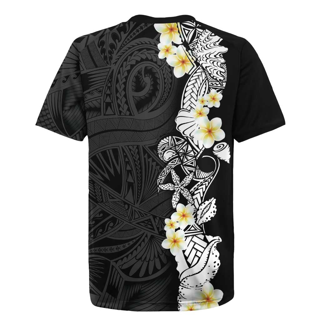 Black Samoa Tattoo Rugby Jersey Plumeria Samoan Ocean Tatau Pattern LT14