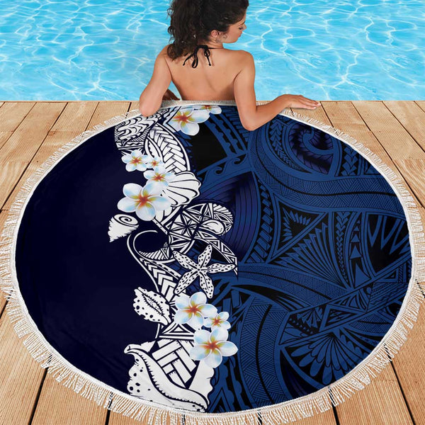 Blue Samoa Tattoo Beach Blanket Plumeria Samoan Ocean Tatau Pattern LT14