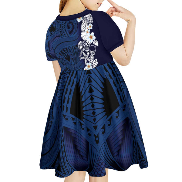 Blue Samoa Tattoo Kid Short Sleeve Dress Plumeria Samoan Ocean Tatau ...