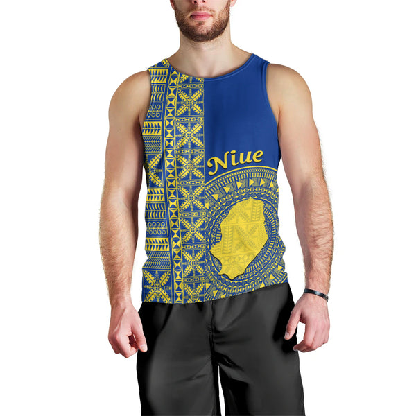 Fakaalofa Lahi Atu Niue Men Tank Top Niuean Map With Hiapo Pattern Blue ...