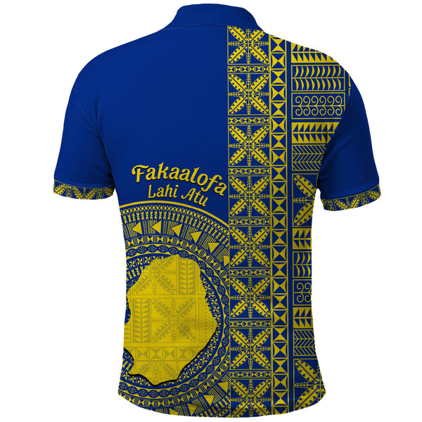 Fakaalofa Lahi Atu Niue Polo Shirt Niuean Map With Hiapo Pattern Blue ...
