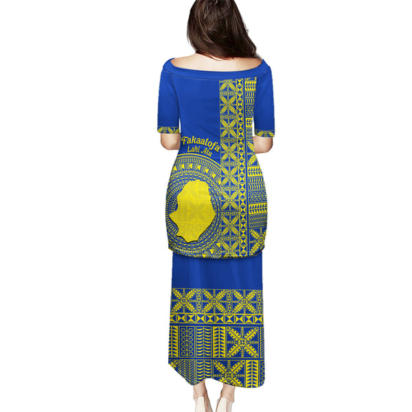 Fakaalofa Lahi Atu Niue Puletasi Niuean Map With Hiapo Pattern Blue ...