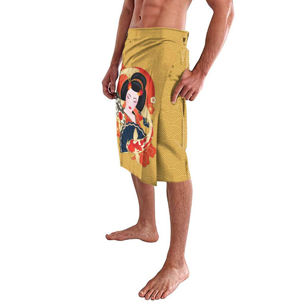 Japanese Geisha Koi Fish Lavalava Cherry Blossoms Yellow Seigaiha ...