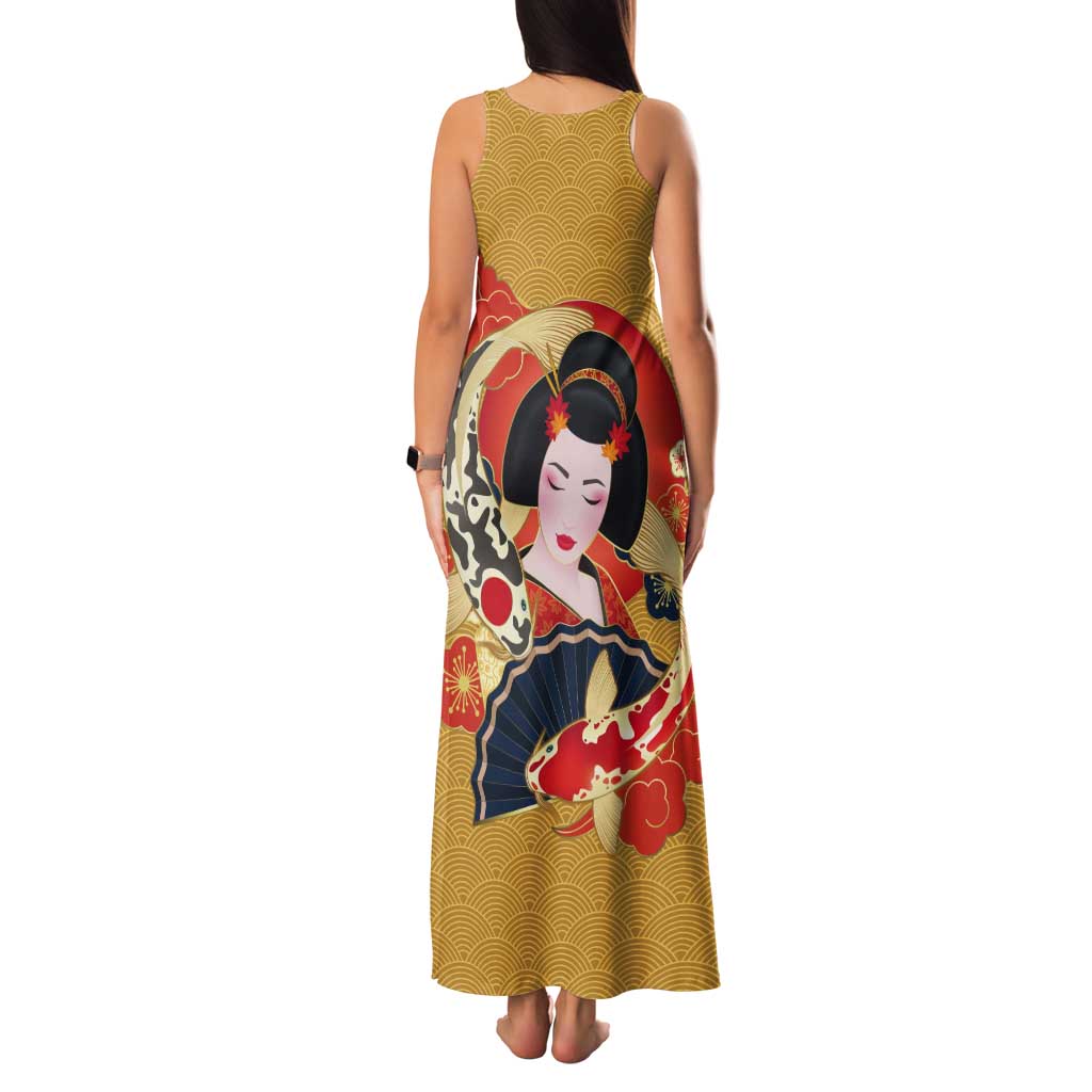 Japanese Geisha Koi Fish Tank Maxi Dress Cherry Blossoms Yellow ...