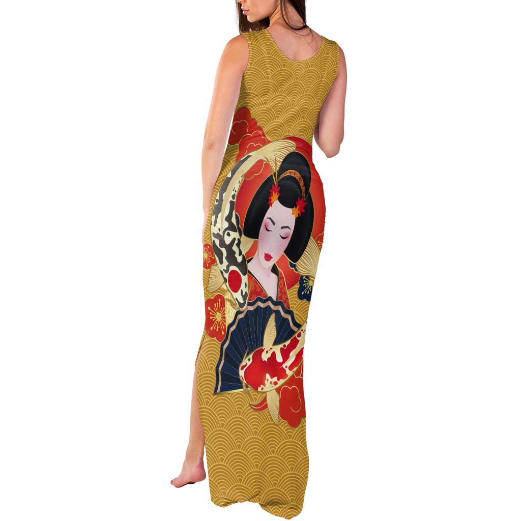Japanese Geisha Koi Fish Tank Maxi Dress Cherry Blossoms Yellow ...