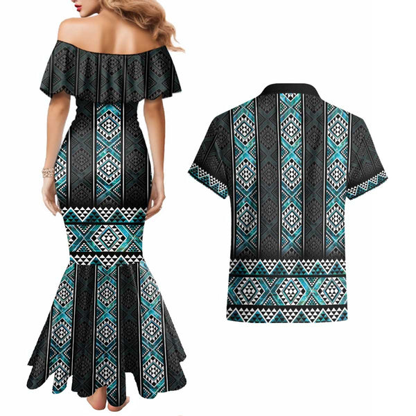 Paua Shell Taniko Pattern Aotearoa Couples Matching Mermaid Dress and ...