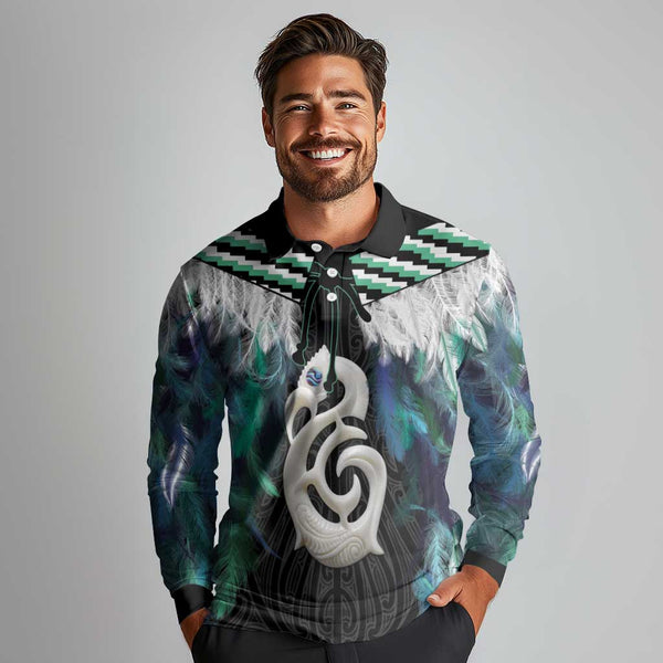 Aotearoa Korowai Motif Long Sleeve Polo Shirt Hei Manaia Poutama Maori ...