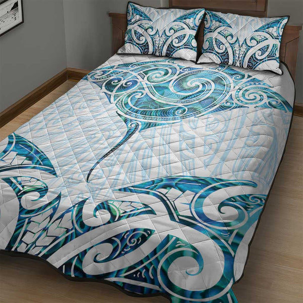 New Zealand Manta Ray Tattoo Quilt Bed Set Aotearoa Maori Haehae Paua ...