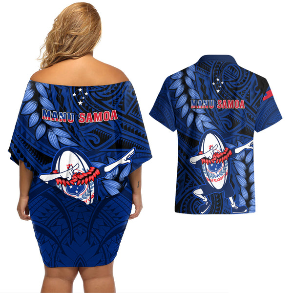 Samoa Rugby Couples Matching Off Shoulder Short Dress and Hawaiian ...