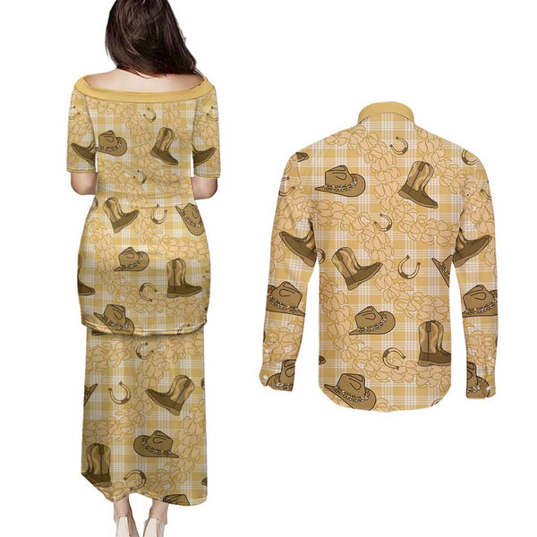 Yellow Palaka Hawaii Cowboy Couples Matching Puletasi and Long Sleeve ...