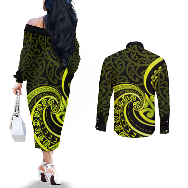 Lime Green New Zealand Mangopare Couples Matching Off The Shoulder Long ...
