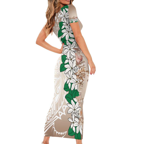 Cook Islands Tiare Maori With Conch Shell Short Sleeve Bodycon Dress ...