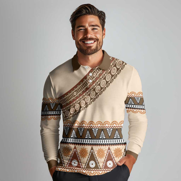 Bula Fiji Long Sleeve Polo Shirt 2025 Pasifika Traditional Fijian Masi LT14