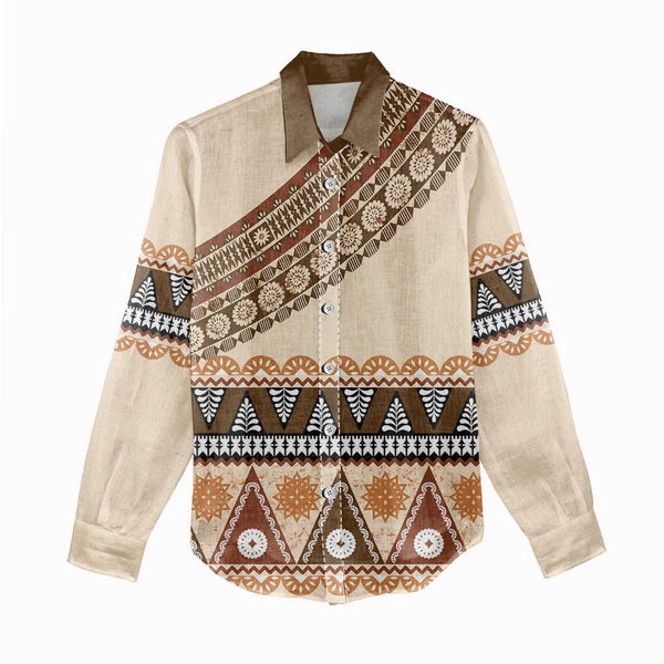 Bula Fiji Women Casual Shirt 2025 Pasifika Traditional Fijian Masi LT14