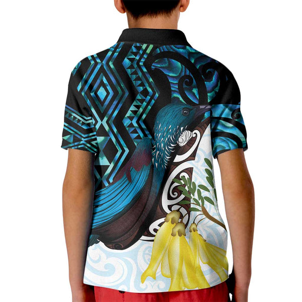 New Zealand Silver Fern Tui Bird Kid Polo Shirt Maori Kowhai Paua Shell ...