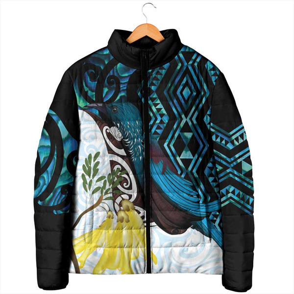 New Zealand Silver Fern Tui Bird Padded Jacket Maori Kowhai Paua Shell ...