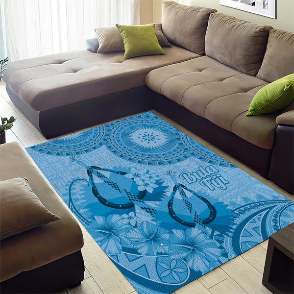 Blue Bula Fiji Area Rug Fijian Dance Fan Tapa Cloth Pattern LT14