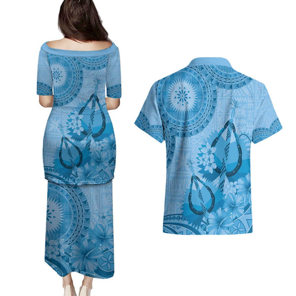 Blue Bula Fiji Couples Matching Puletasi and Hawaiian Shirt Fijian ...