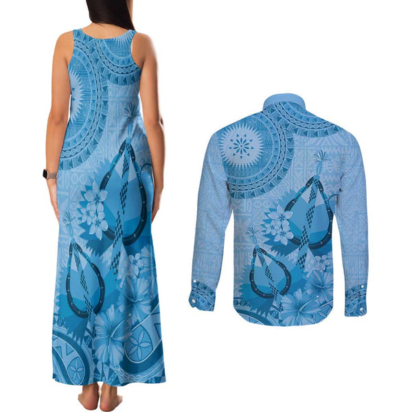 Blue Bula Fiji Couples Matching Tank Maxi Dress and Long Sleeve Button ...