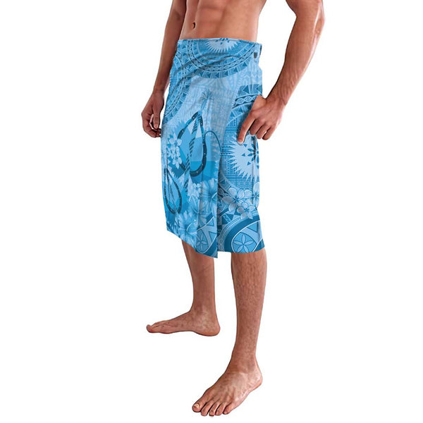 Blue Bula Fiji Lavalava Fijian Dance Fan Tapa Cloth Pattern LT14