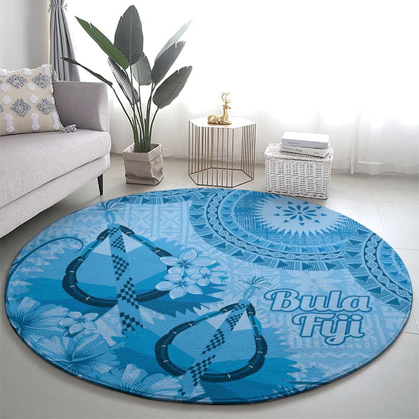 Blue Bula Fiji Round Carpet Fijian Dance Fan Tapa Cloth Pattern LT14