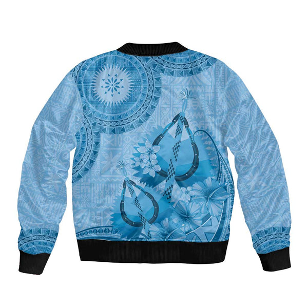 Blue Bula Fiji Sleeve Zip Bomber Jacket Fijian Dance Fan Tapa Cloth ...