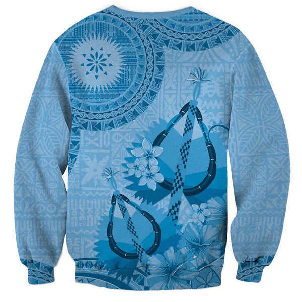 Blue Bula Fiji Sweatshirt Fijian Dance Fan Tapa Cloth Pattern LT14