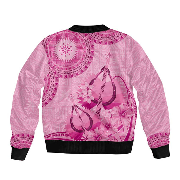 Pink Bula Fiji Bomber Jacket Fijian Dance Fan Tapa Cloth Pattern LT14