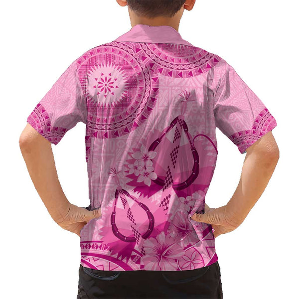 Pink Bula Fiji Kid Hawaiian Shirt Fijian Dance Fan Tapa Cloth Pattern LT14