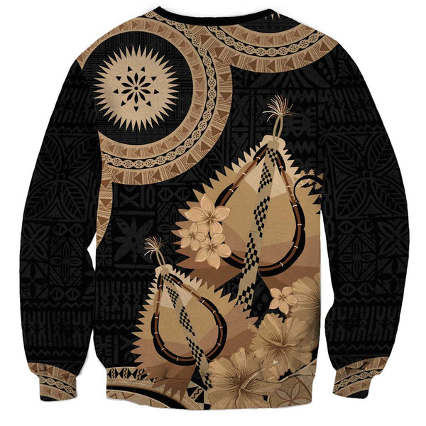 Black Bula Fiji Sweatshirt Fijian Dance Fan Tapa Cloth Pattern LT14