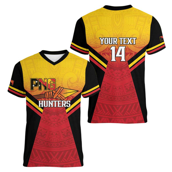 Papua New Guinea Rugby Custom Women V-Neck T-Shirt Go PNG Hunters ...