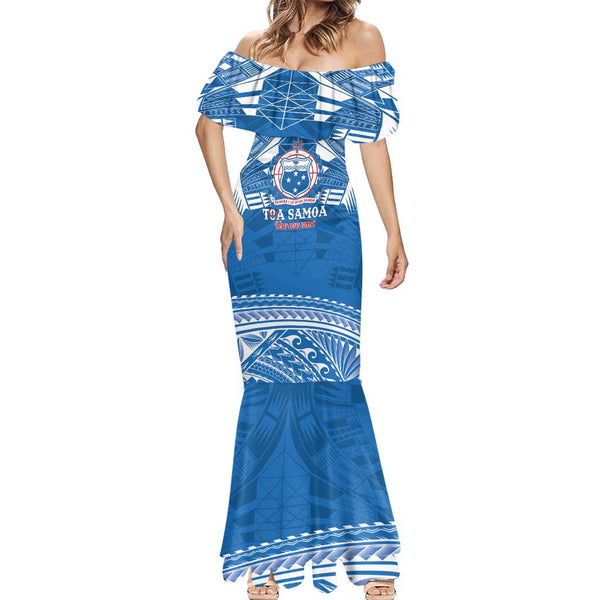 Toa Samoa Rugby Custom Mermaid Dress Uso aso uma Samoan Pattern Blue LT14