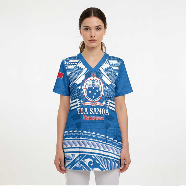 Toa Samoa Rugby Custom Scrub Top Uso aso uma Samoan Pattern Blue LT14