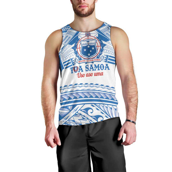 Toa Samoa Rugby Custom Men Tank Top Uso aso uma Samoan Pattern White LT14