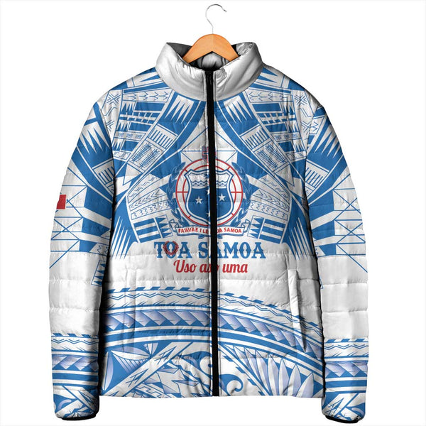 Toa Samoa Rugby Custom Padded Jacket Uso aso uma Samoan Pattern White LT14