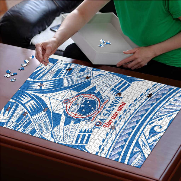 Toa Samoa Rugby Custom Puzzle Uso aso uma Samoan Pattern White LT14