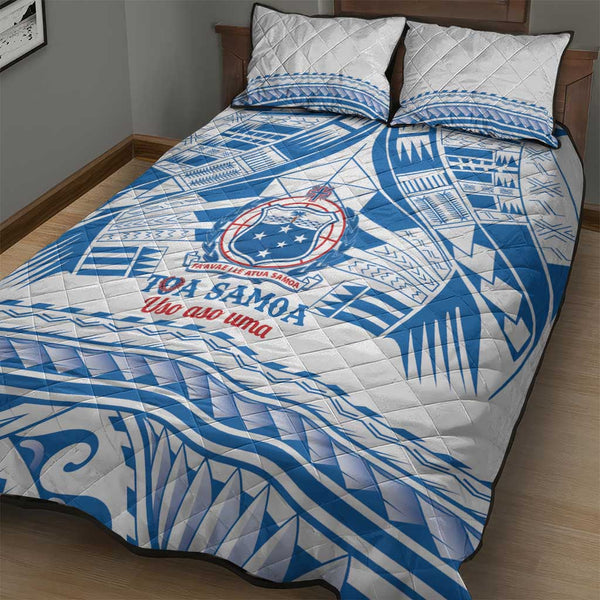 Toa Samoa Rugby Custom Quilt Bed Set Uso aso uma Samoan Pattern White LT14
