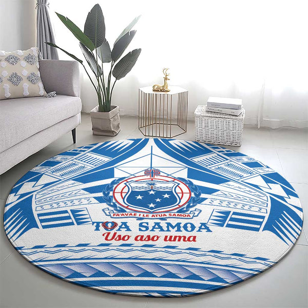 Toa Samoa Rugby Custom Round Carpet Uso aso uma Samoan Pattern White LT14