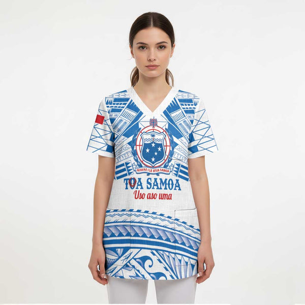 Toa Samoa Rugby Custom Scrub Top Uso aso uma Samoan Pattern White LT14