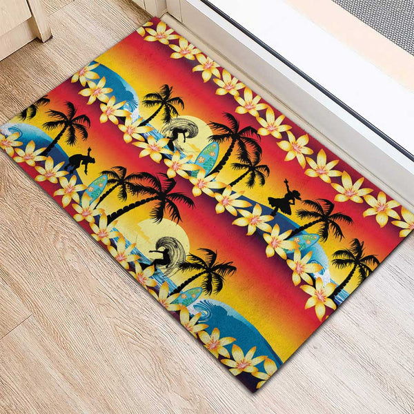 Tropical Islands Sunset Hawaii Rubber Doormat Go Surfing With Hula Girl ...