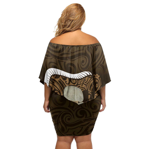 Gold New Zealand Eel Off Shoulder Short Dress Aotearoa Maori Tuna With ...